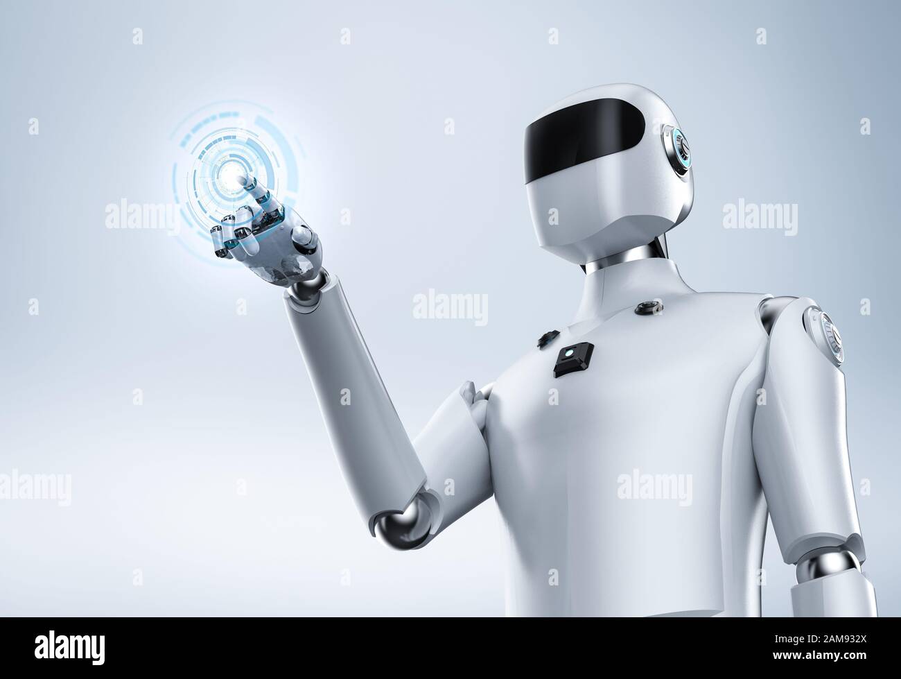 3d rendering artificial intelligence cyborg or robot finger point on ...