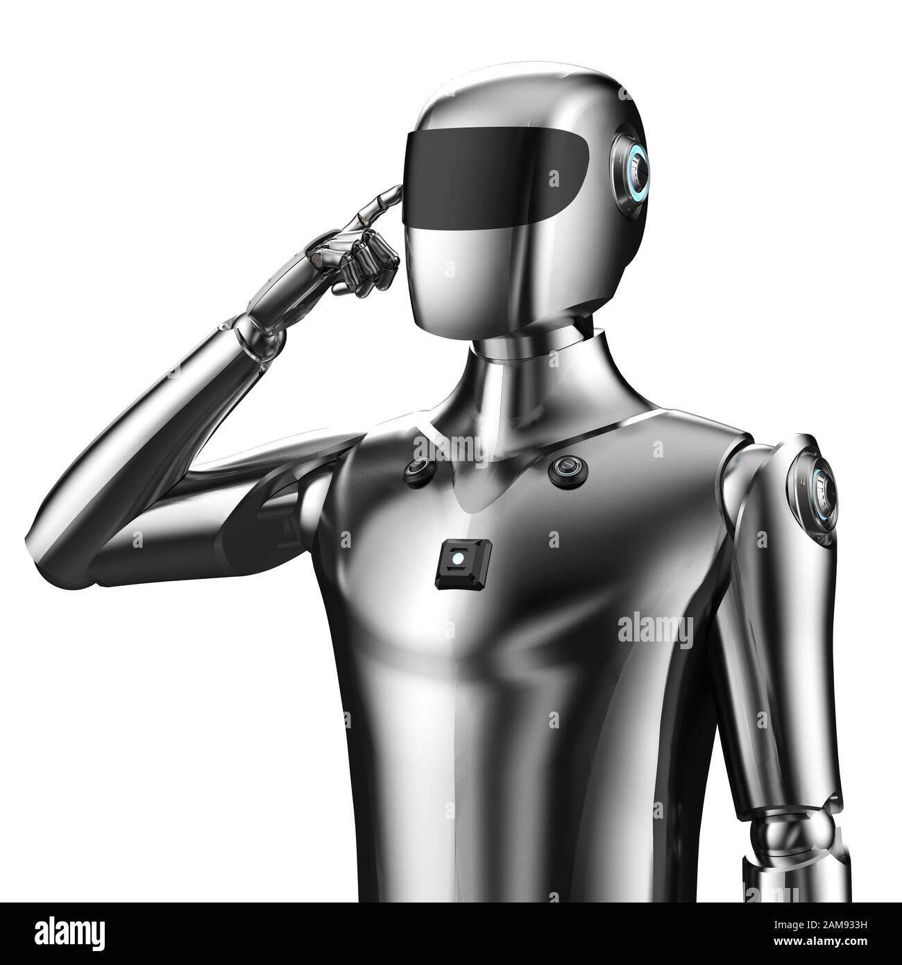 3d rendering artificial intelligence cyborg or robot think on white ...