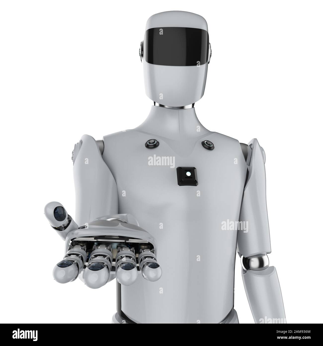 3d rendering artificial intelligence cyborg or robot open hand isolated ...