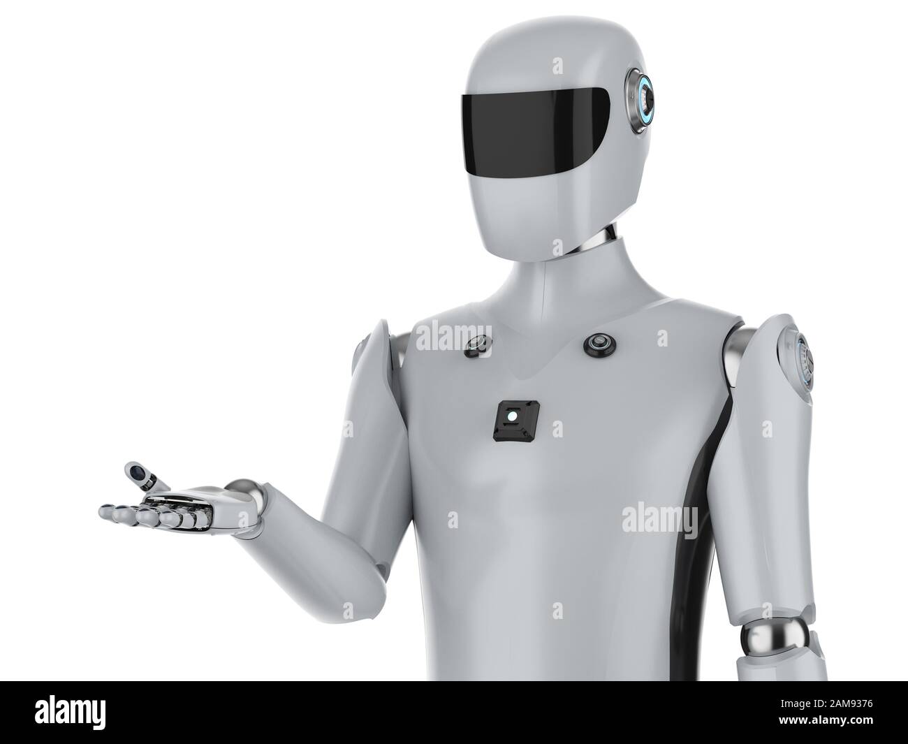 3d rendering artificial intelligence cyborg or robot open hand isolated ...