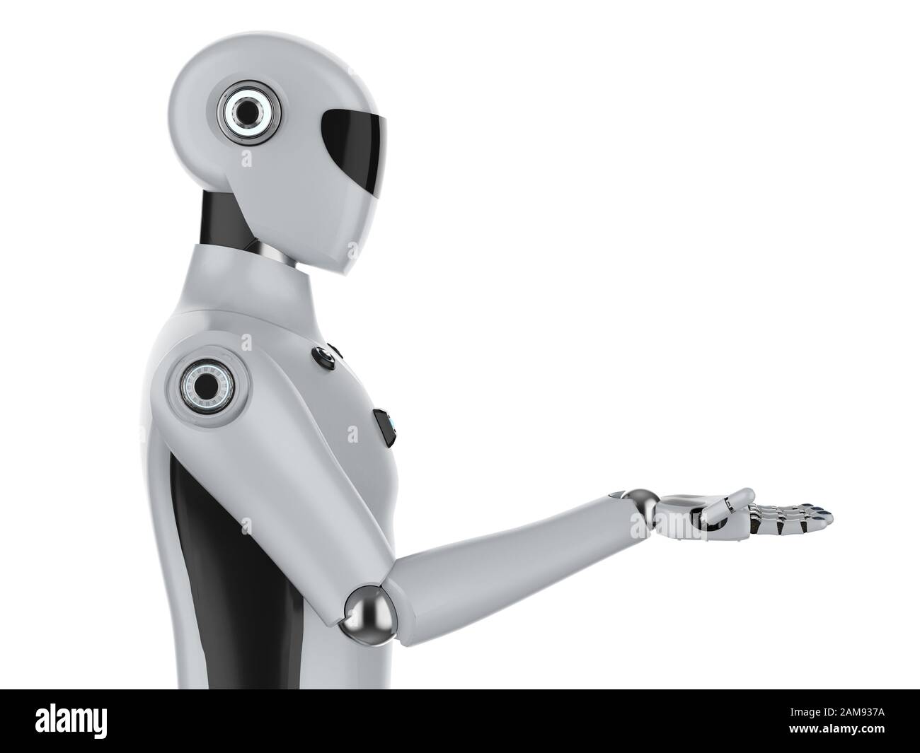 3d rendering artificial intelligence cyborg or robot open hand isolated ...