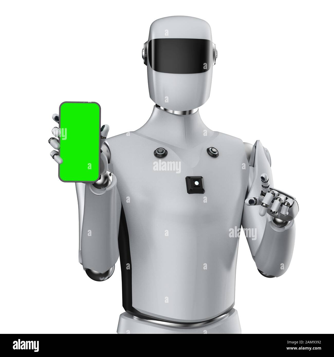 3d rendering artificial intelligence cyborg or robot with blank screen ...