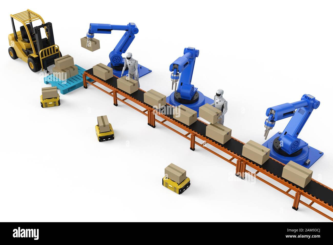 Automation factory concept with 3d rendering robot assembly line and ...