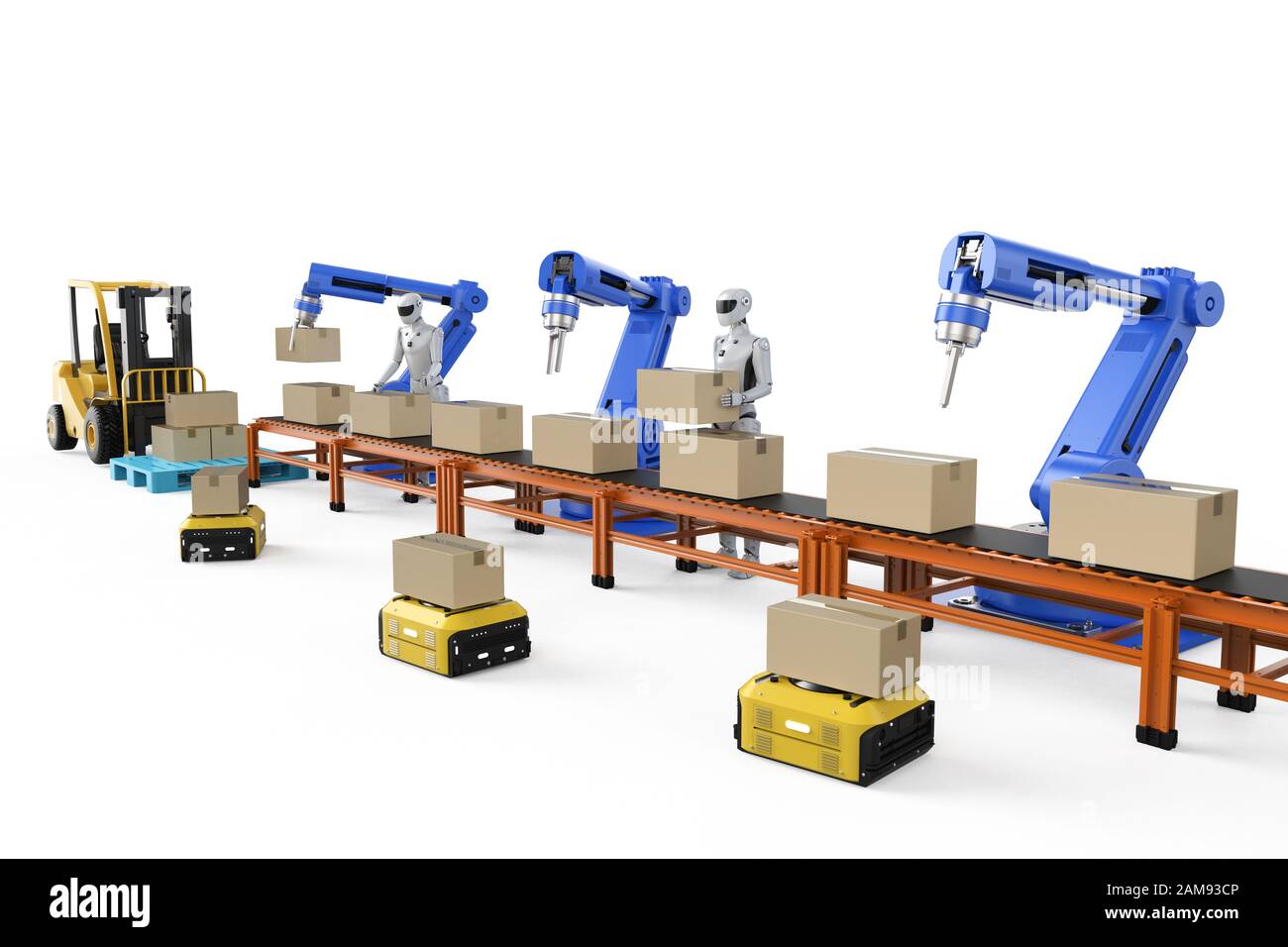 Automation factory concept with 3d rendering robot assembly line and ...