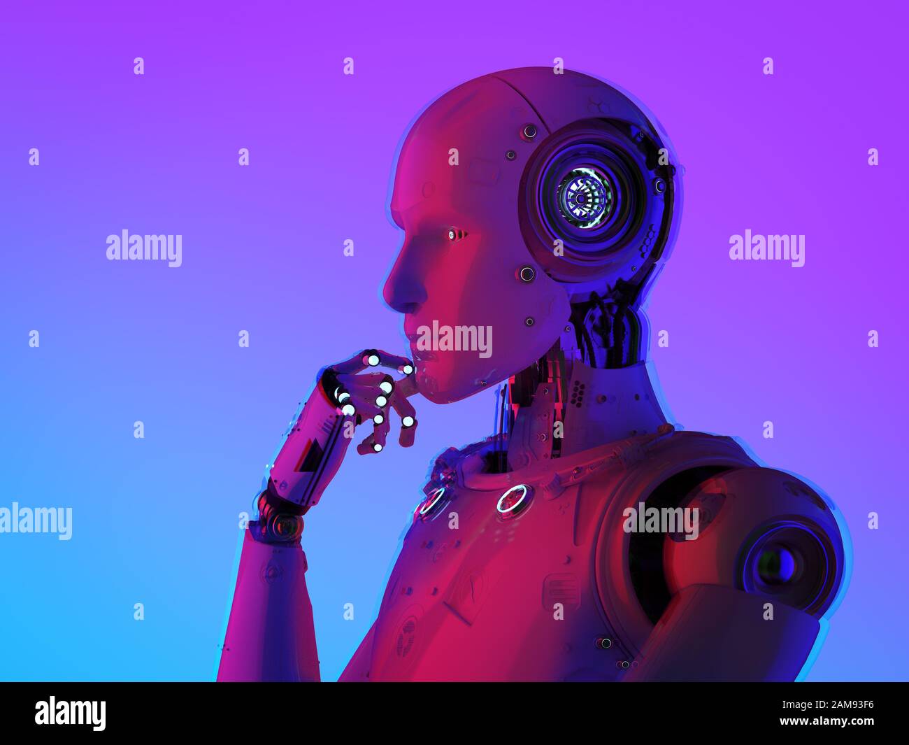 3d rendering artificial intelligence cyborg or robot think in neon light Stock Photo - Alamy