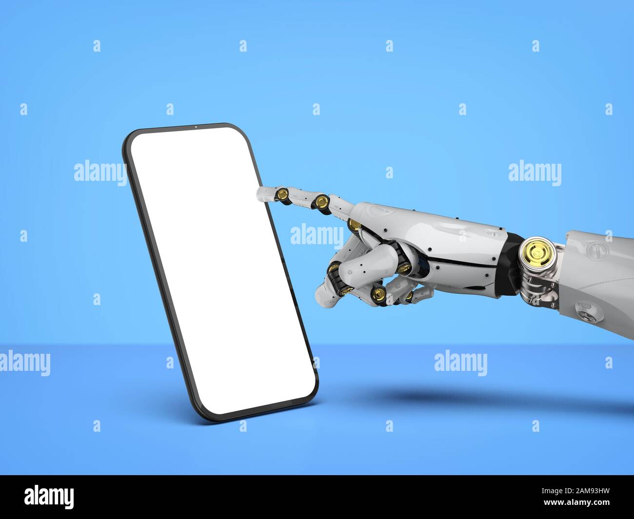 3d rendering artificial intelligence cyborg or robot with blank screen ...