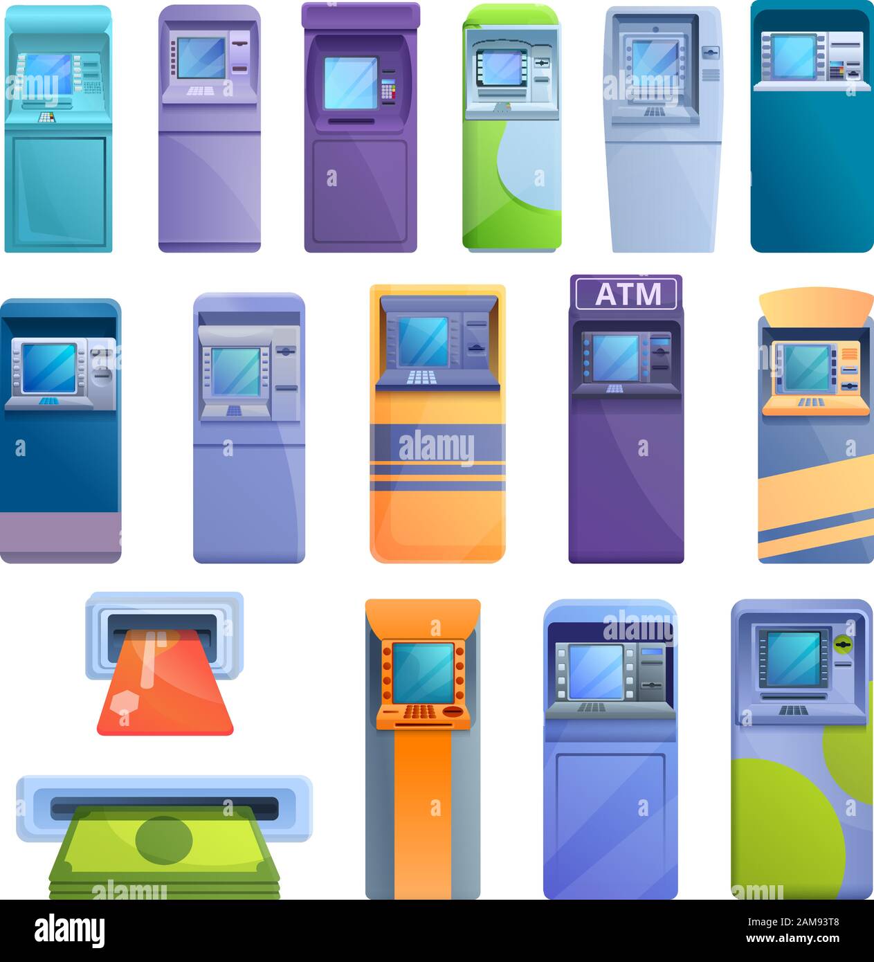 Atm machine icons set. Cartoon set of atm machine vector icons for web ...
