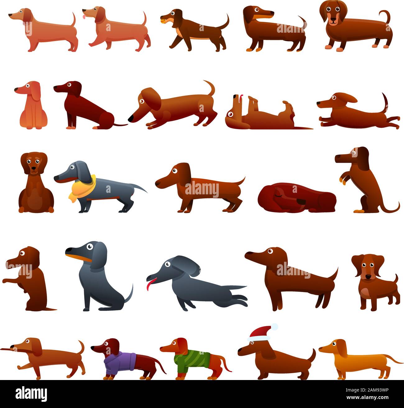Dachshund icons set. Cartoon set of dachshund vector icons for web design Stock Vector Image ...
