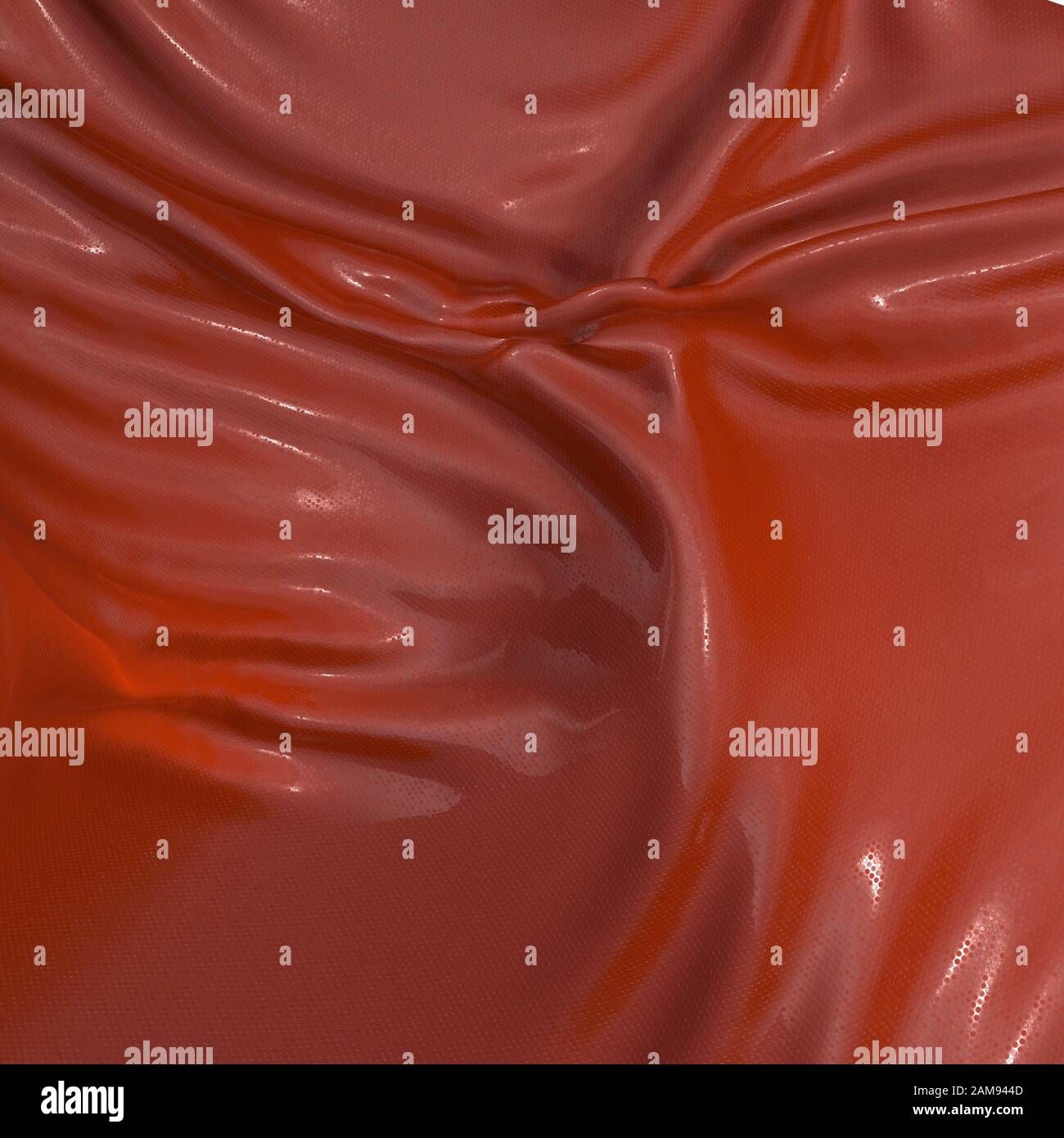 Abstract and shiny red luxury silk cloth in shape of liquid wave with ...