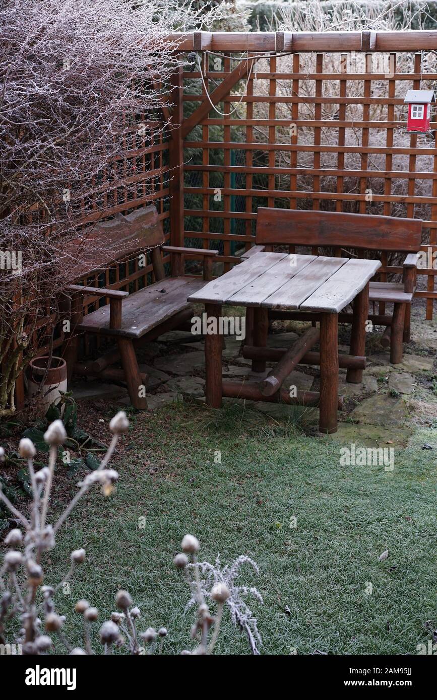 garden gazebo covered with the first light snow Stock Photo - Alamy