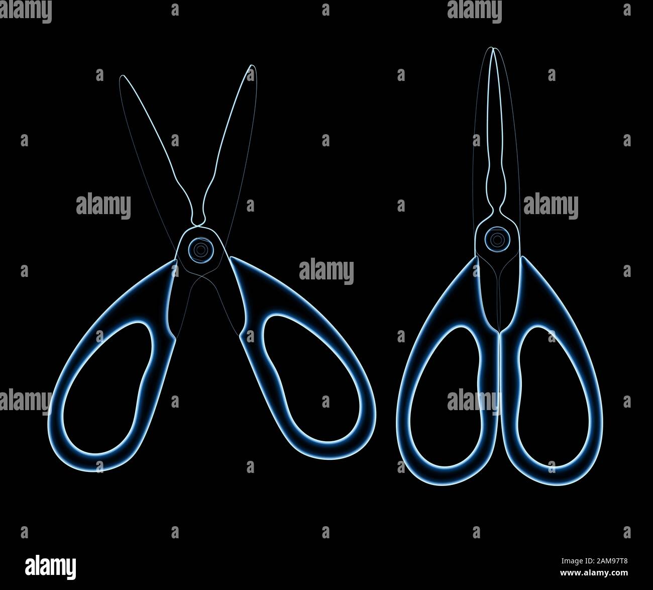 3d rendering x-ray pair of scissors isolated on black Stock Photo - Alamy