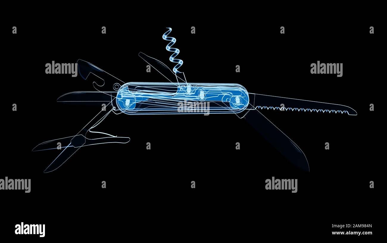 3d rendering x-ray pocket knives isolated on black Stock Photo - Alamy