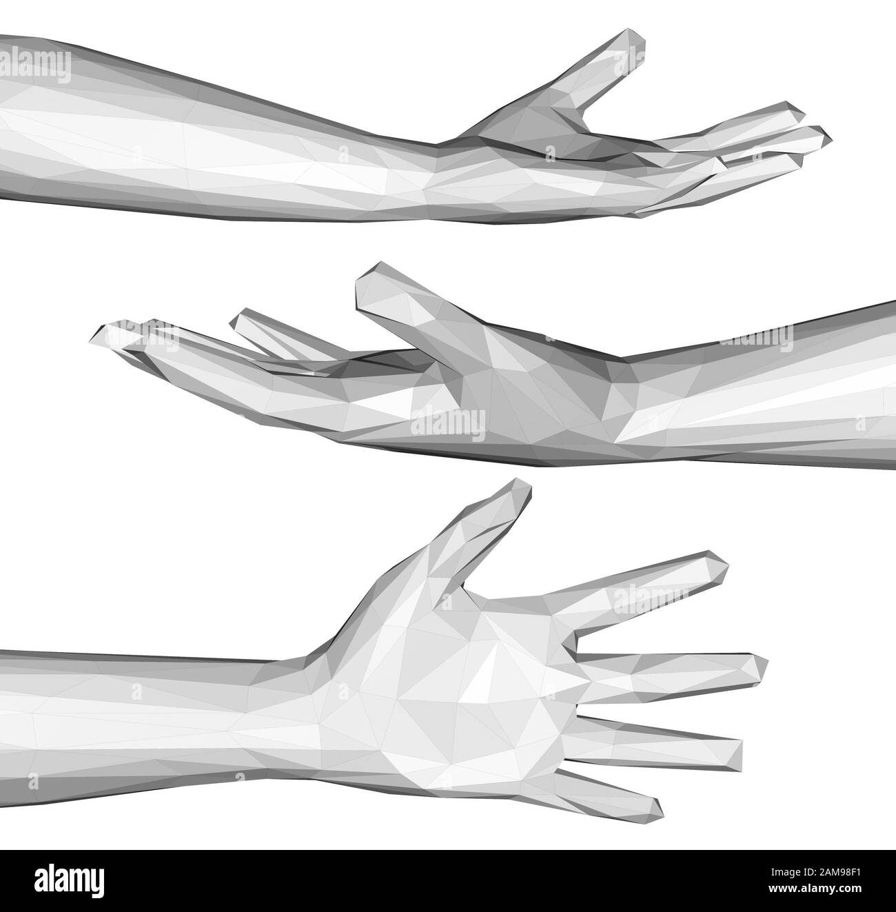 3d rendering set of polygonal hands isolated on white Stock Photo - Alamy
