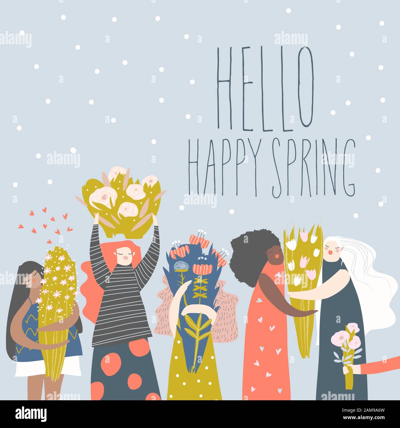 Cute cartoon women with bouquets of flowers Stock Vector Image & Art ...