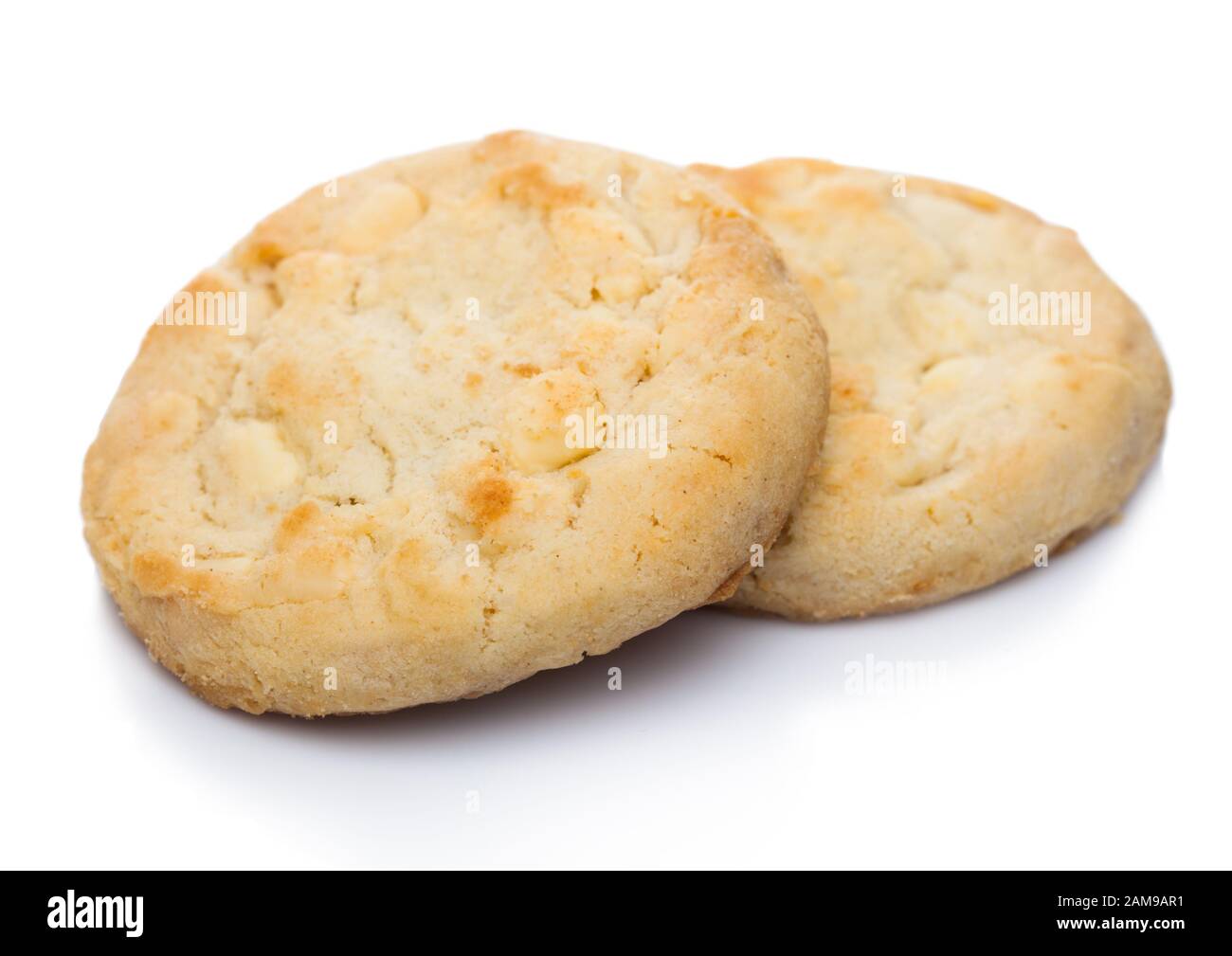 White chocolate biscuit cookies on white Stock Photo - Alamy