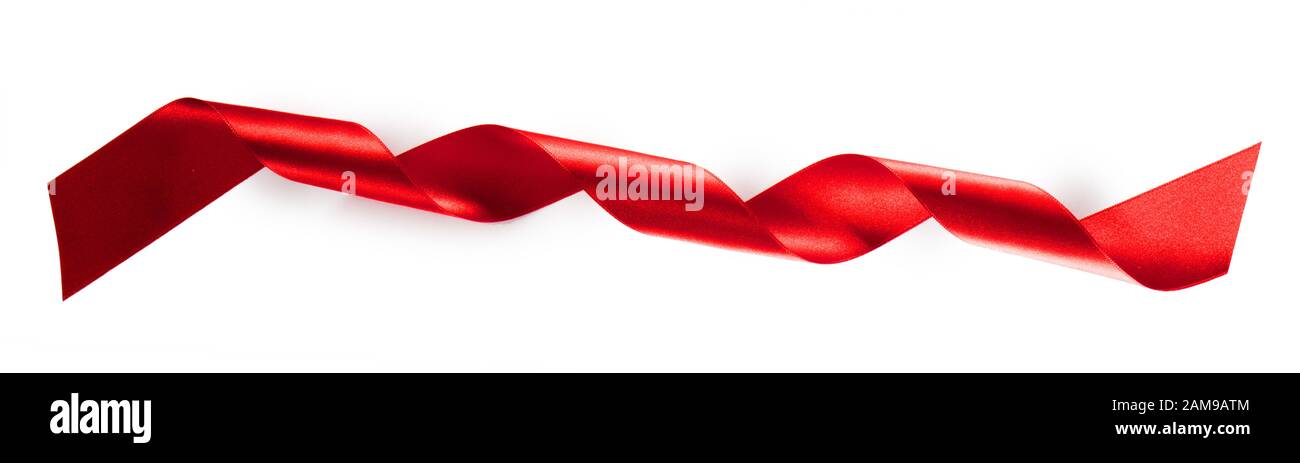 Curled spiral red ribbon tape isolated on white background Stock Photo ...