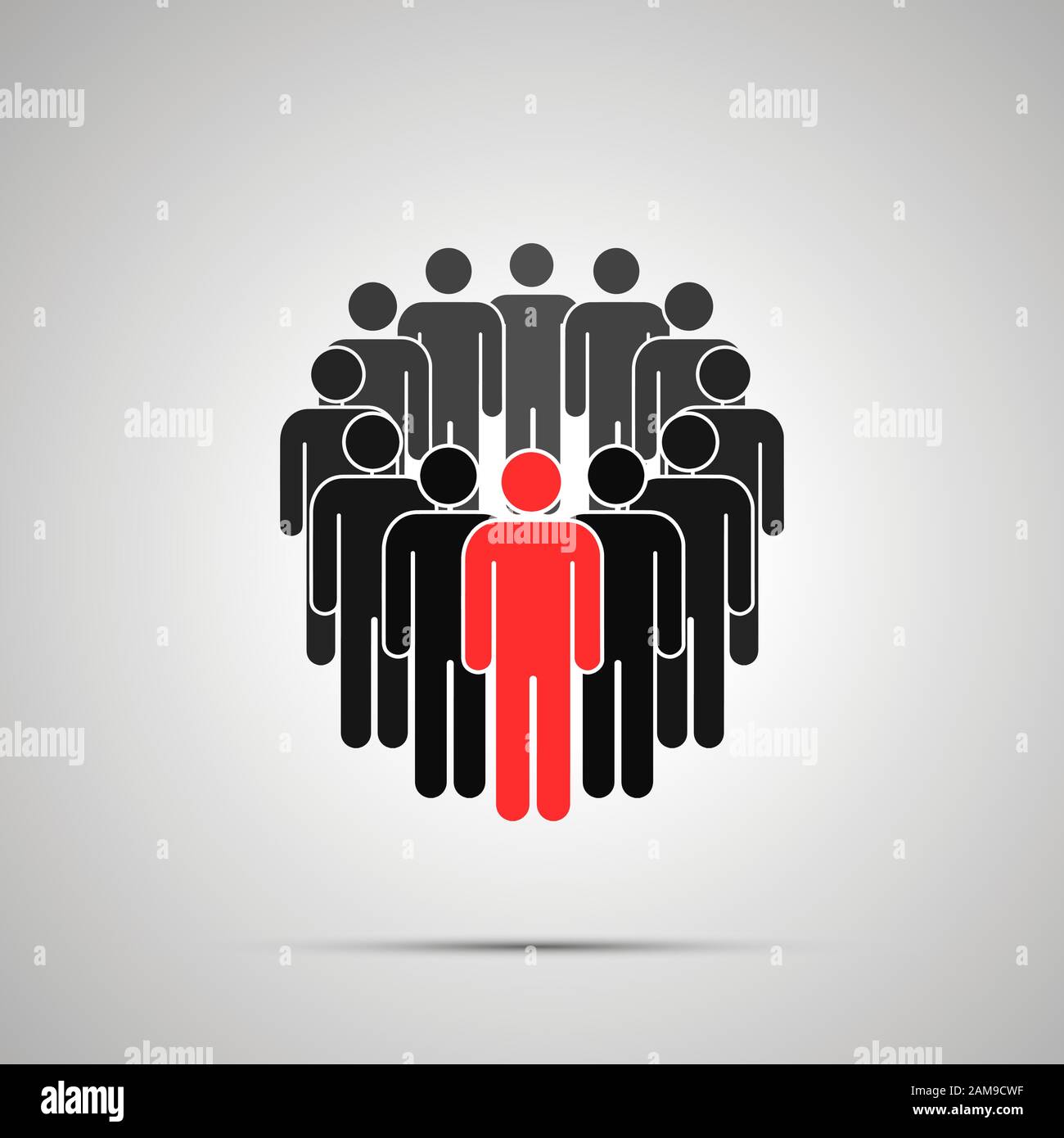 Circle of people silhouette with red leader, simple black icon with ...