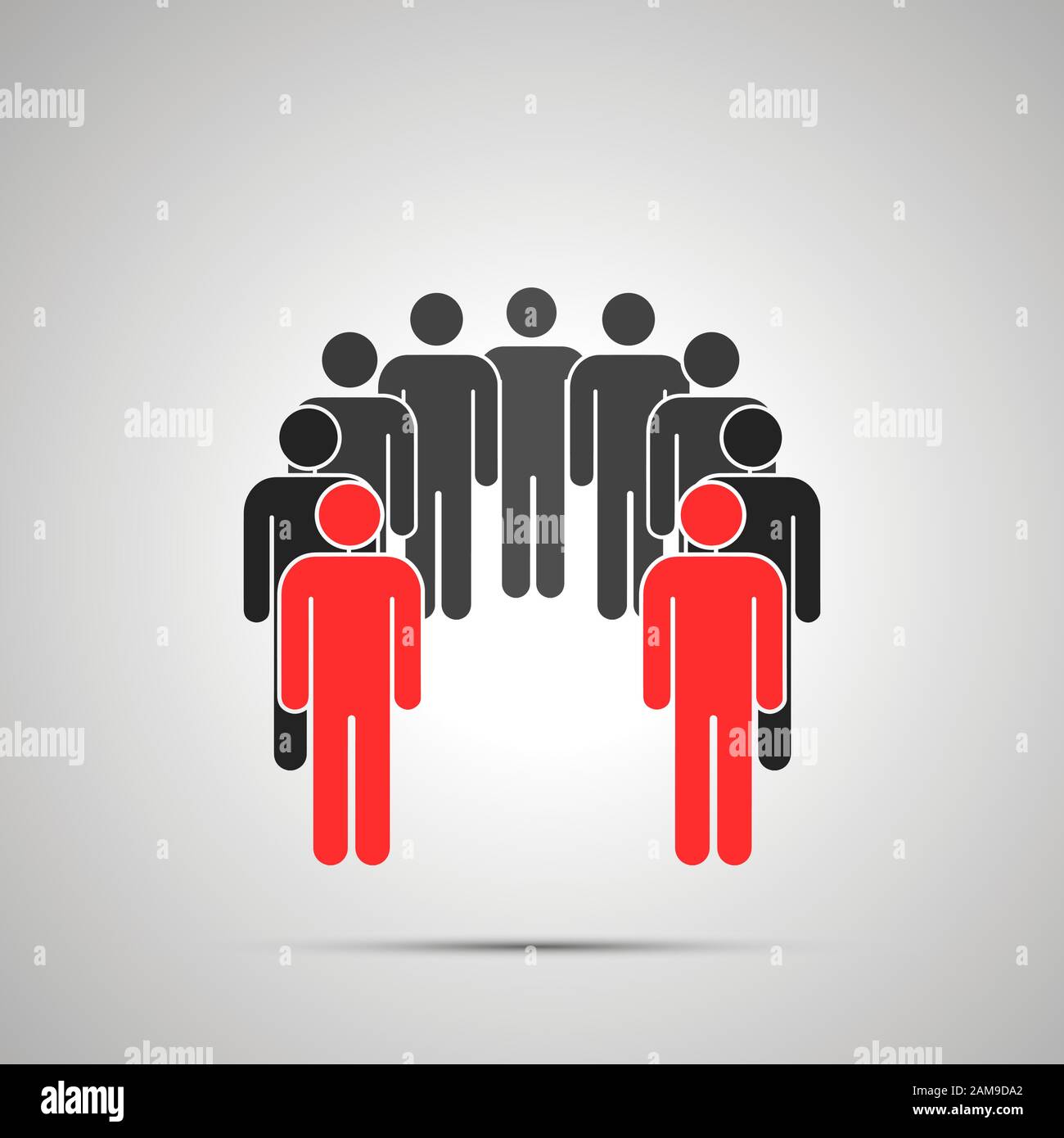 Group of people silhouette with two leaders, simple black icon with ...