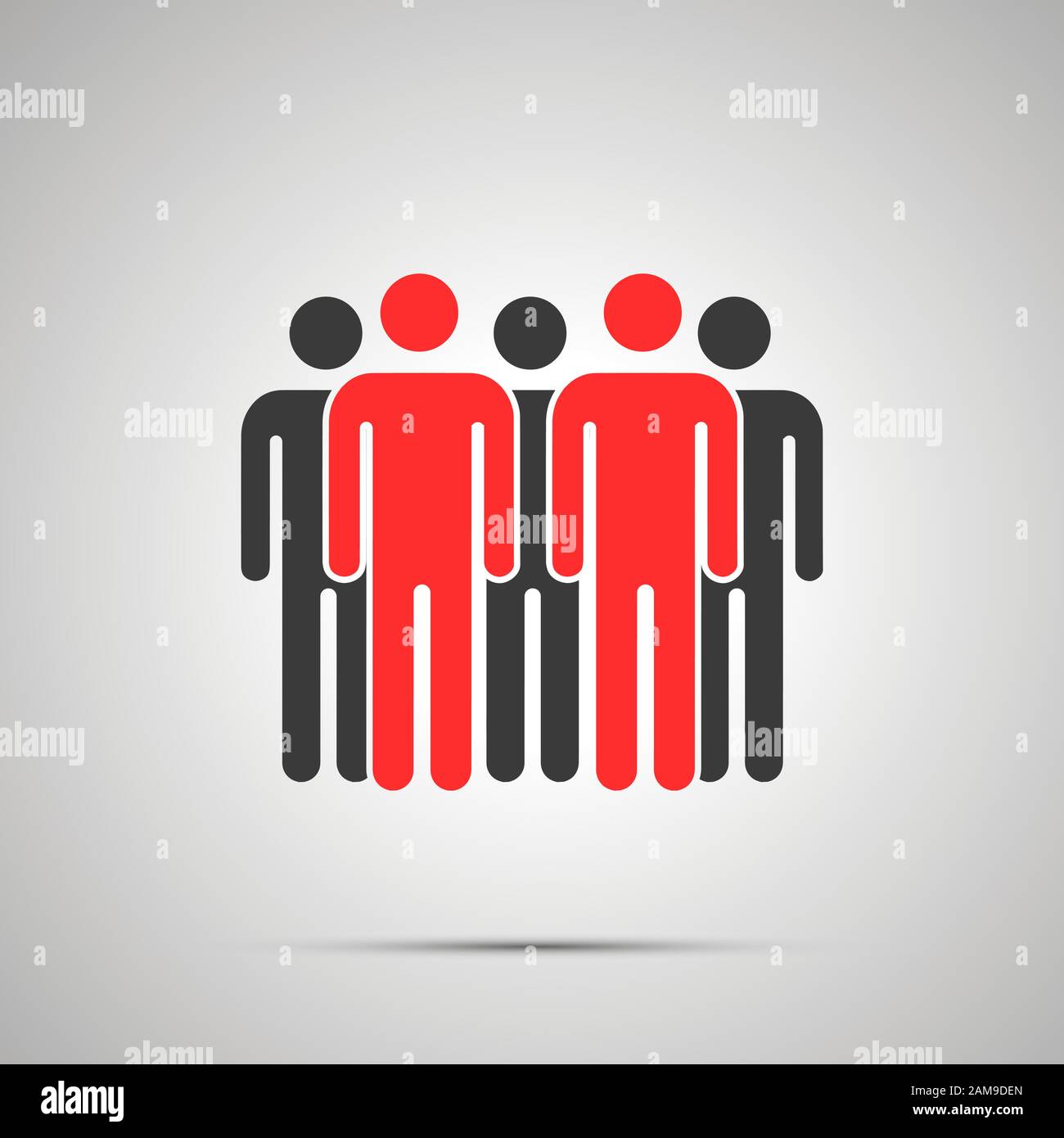 Group of people silhouette with two red leaders, simple black icon with ...