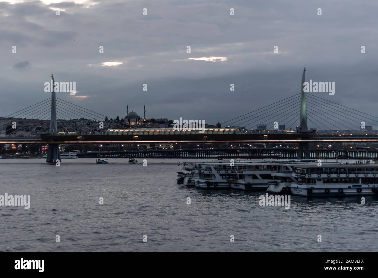 The Golden Horn bridge was photographed towards the evening. Bridge ...
