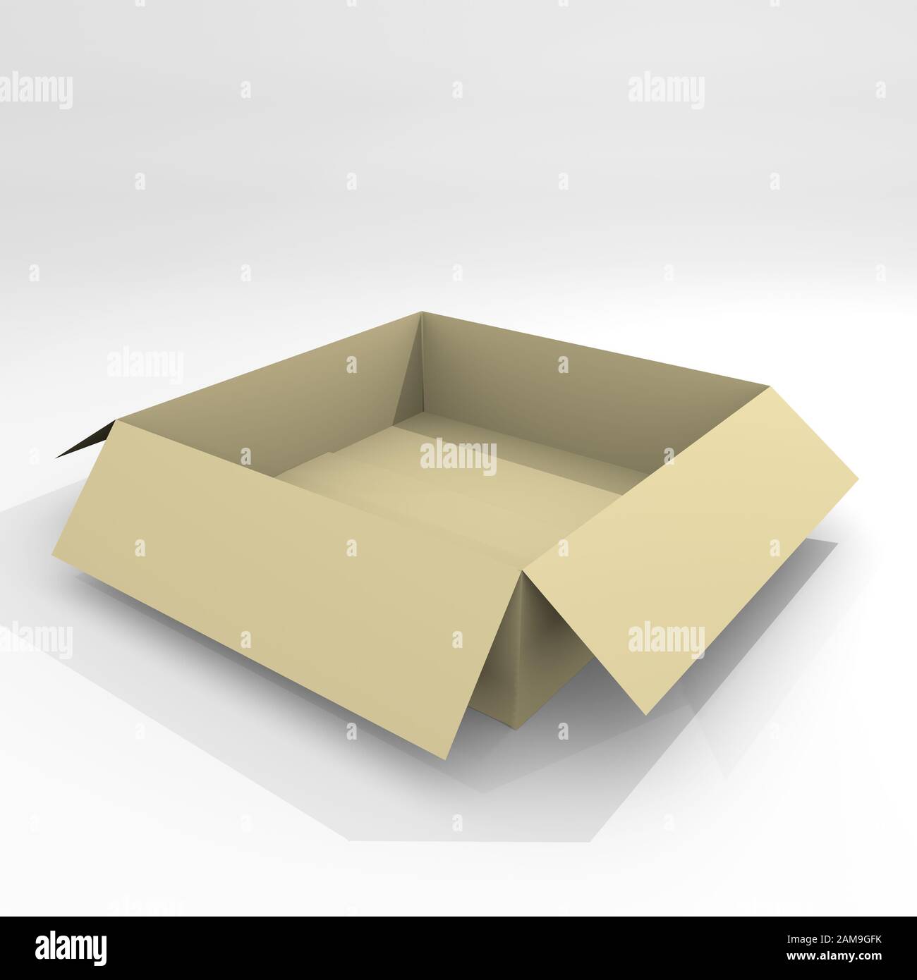 Empty open box isolated on white background. 3D illustration of paper ...