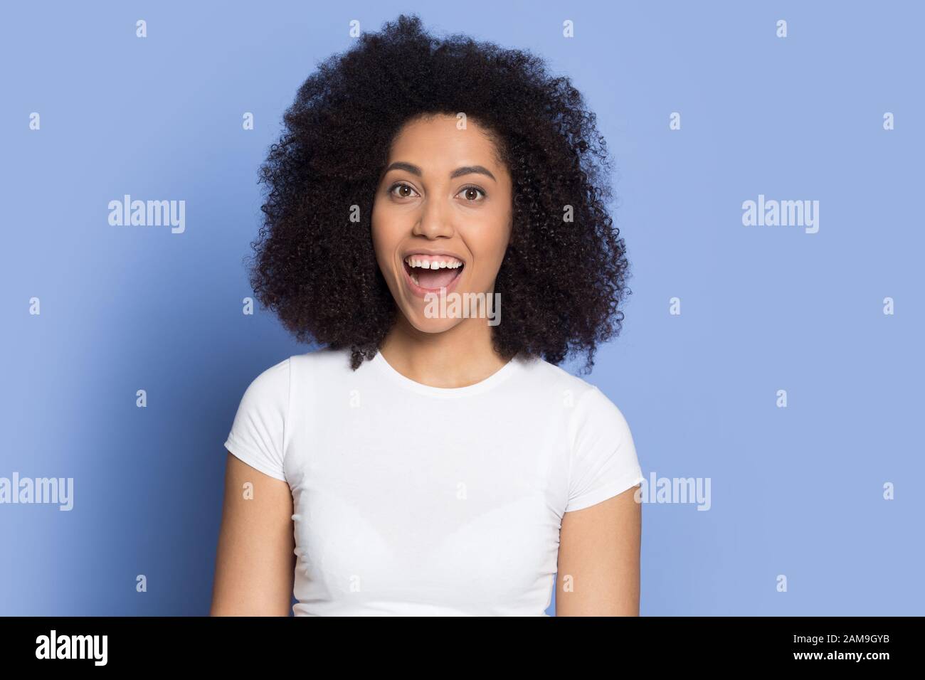 Head shot portrait cheerful funny african american girl feeling ...