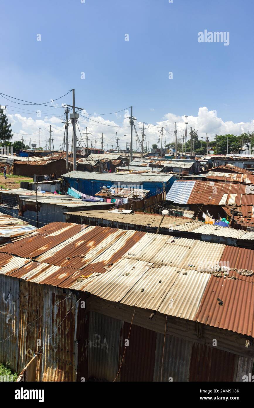 View of Korogocho slum metal shack buildings, Nairobi, Kenya Stock ...