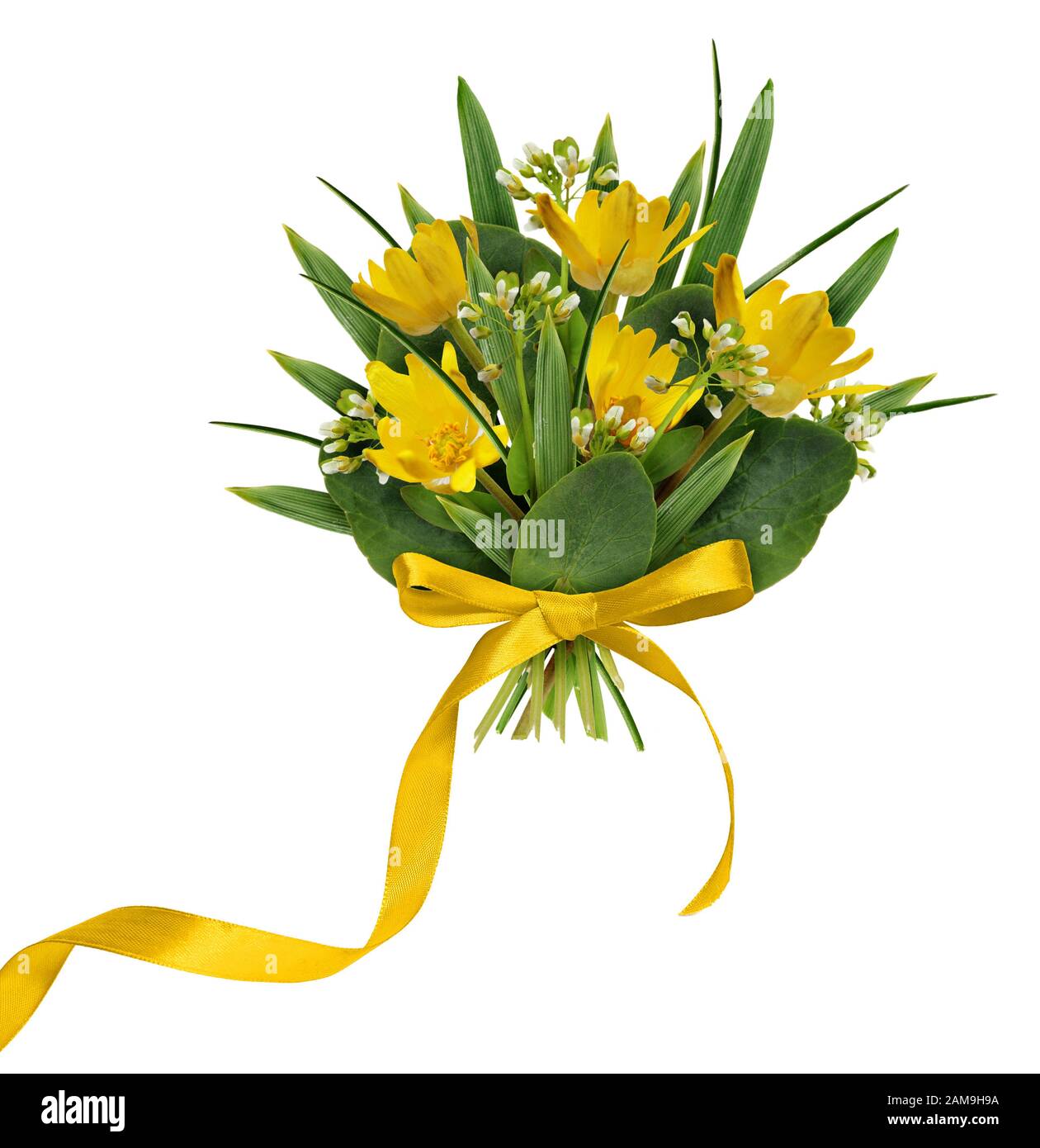 Spring bouquet with bow on white background Stock Photo - Alamy