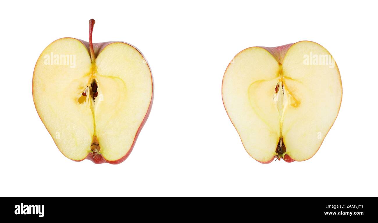 halved red apple on white background Stock Photo - Alamy