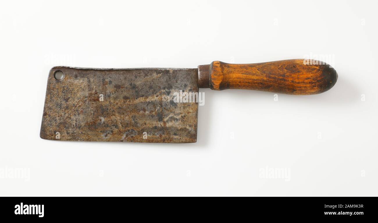 Old rusty chopping knife with wooden handle Stock Photo - Alamy
