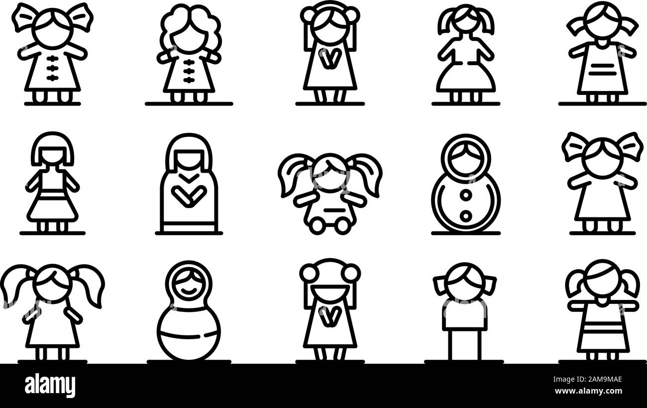 Doll icons set, outline style Stock Vector Image & Art - Alamy