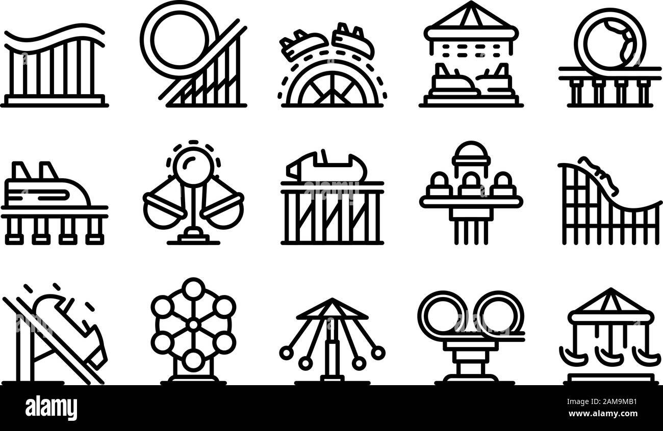 Roller coaster icons set, outline style Stock Vector Image & Art - Alamy