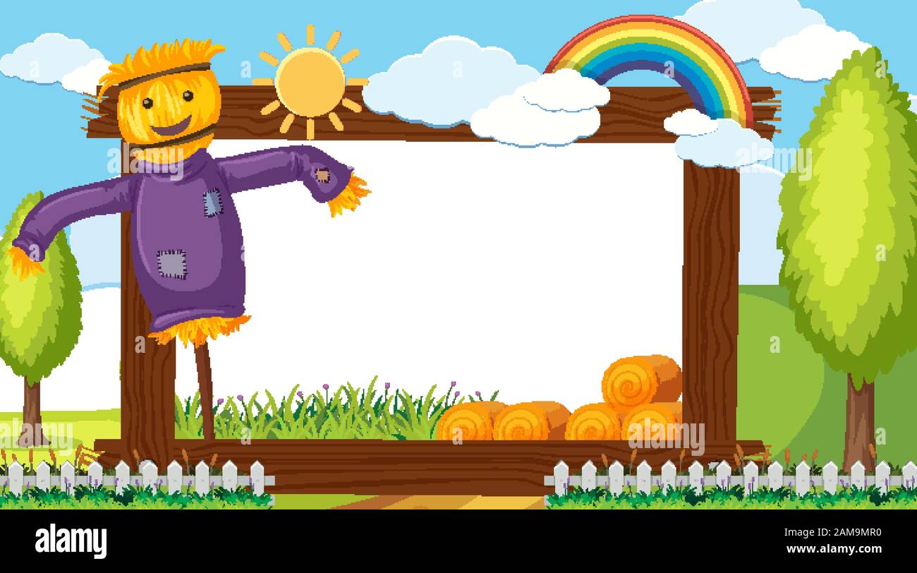 Border template with scarecrow on the farm illustration Stock Vector ...