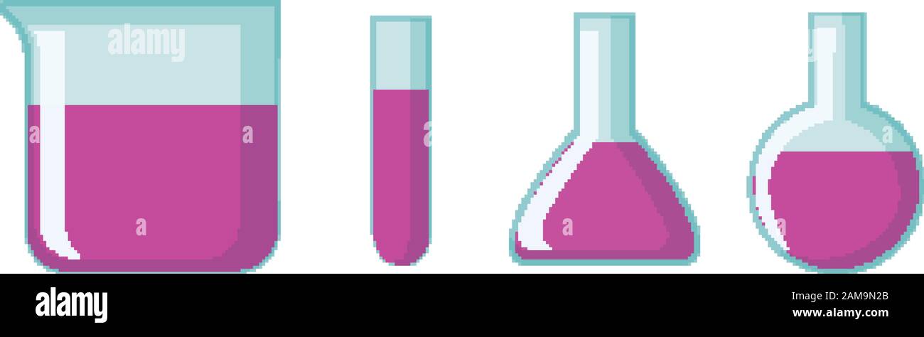 Set of science containers filled with pink chemical illustration Stock ...