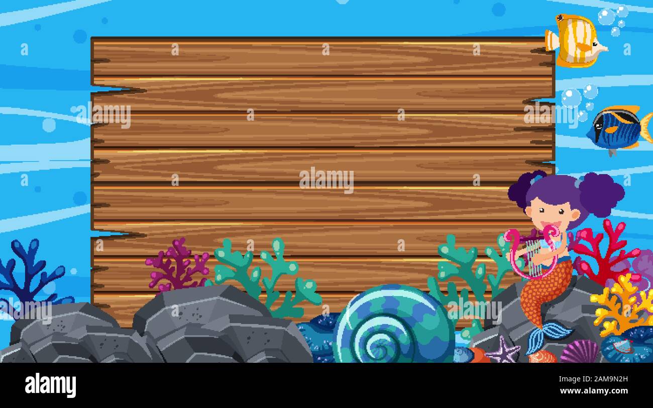 Border template with underwater scene in background illustration Stock ...