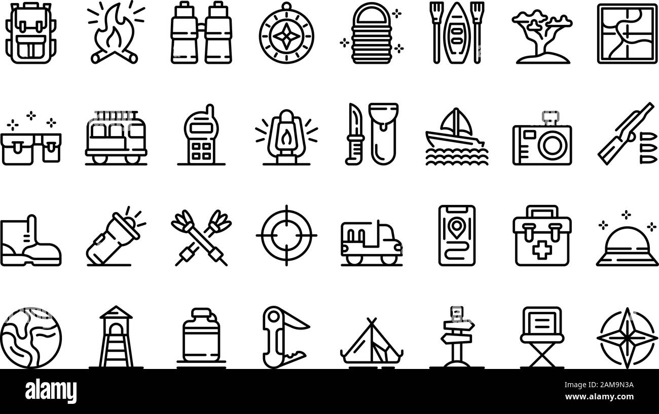 Safari equipment icons set, outline style Stock Vector Image & Art - Alamy