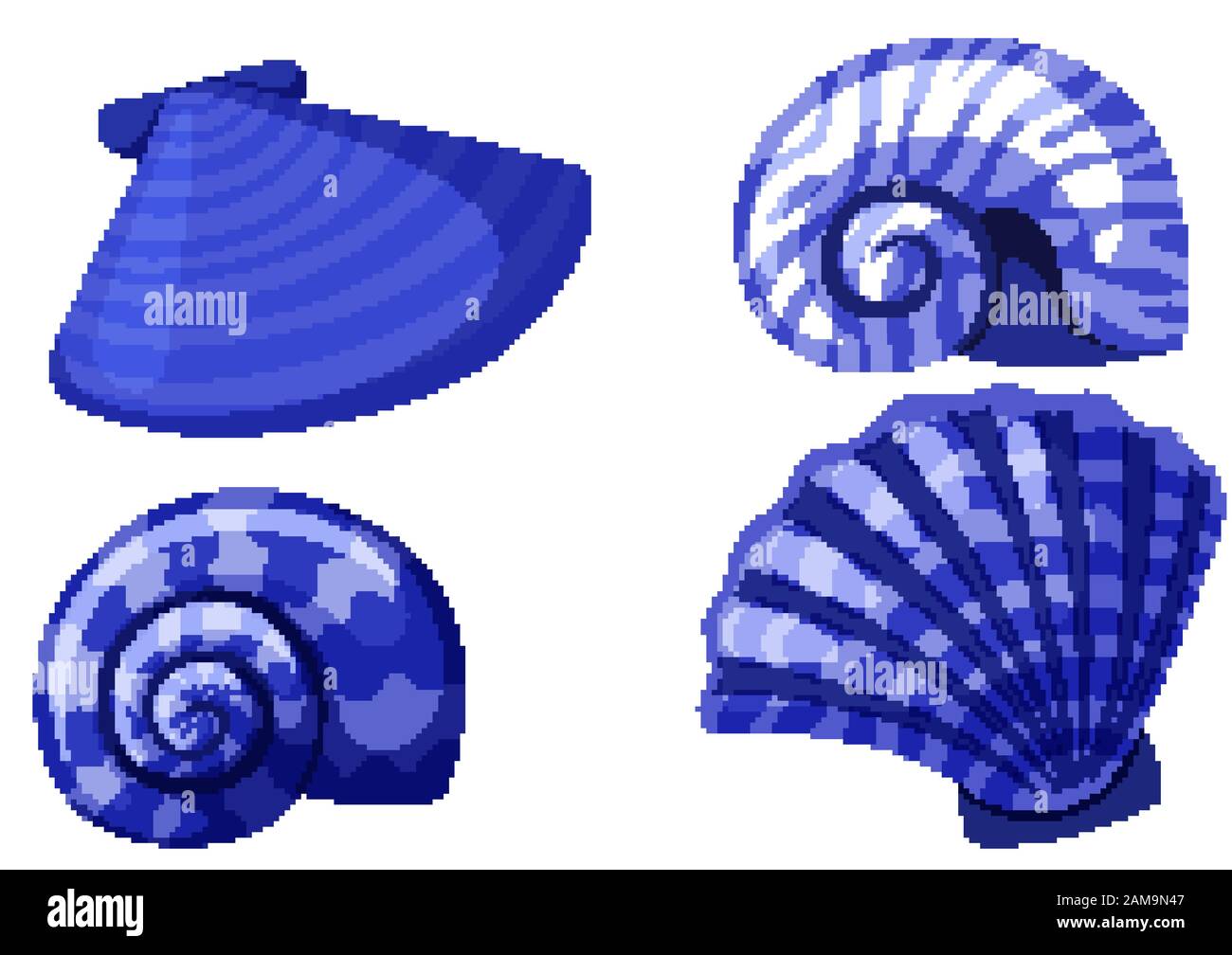 Set of isolated seashells in blue color illustration Stock Vector Image ...