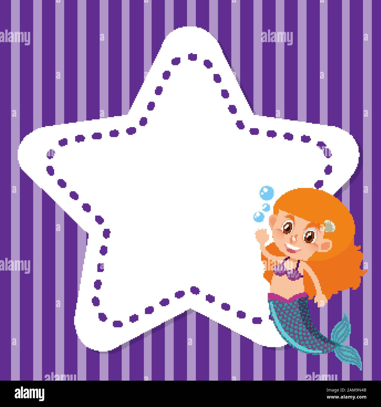 Frame template design with mermaid and star illustration Stock Vector ...
