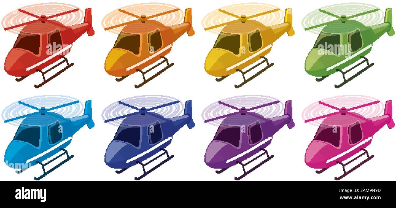 Set of helicopters in different colors illustration Stock Vector Image ...