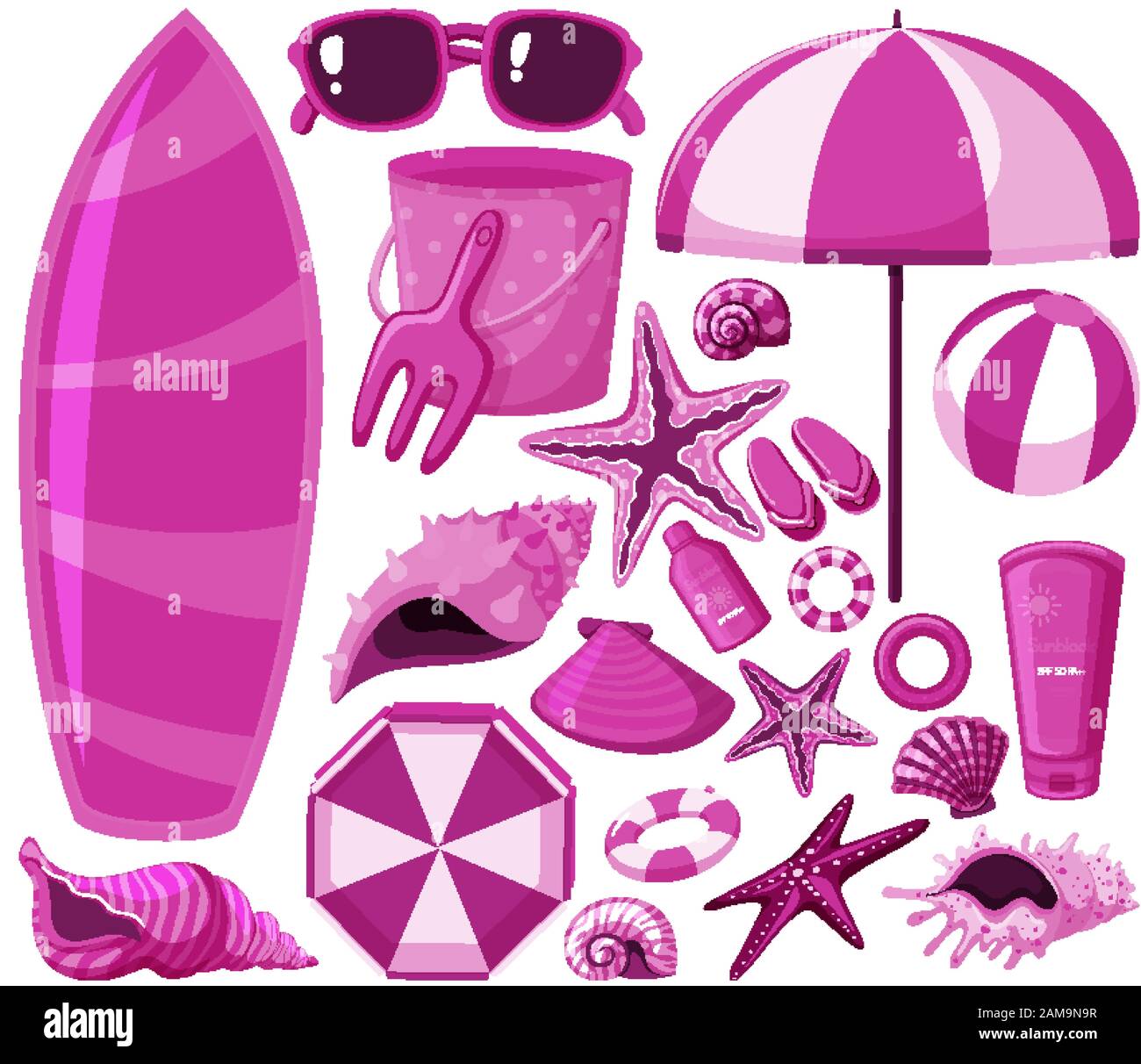 Isolated beach items set in pink color illustration Stock Vector Image ...