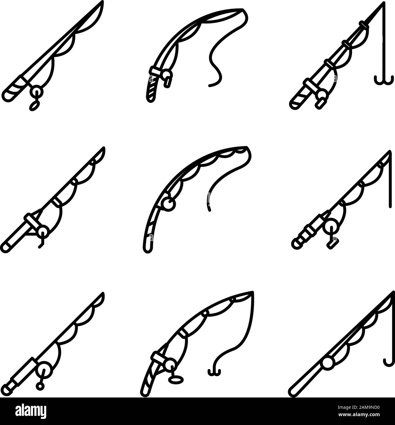 Fishing rod icons set, outline style Stock Vector Image & Art - Alamy