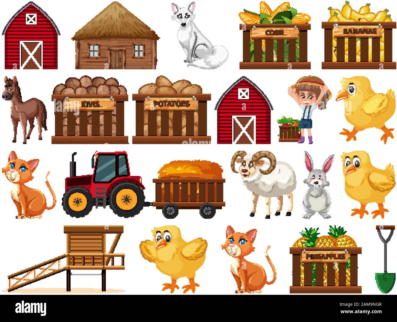 Large set of isolated farm objects illustration Stock Vector Image ...