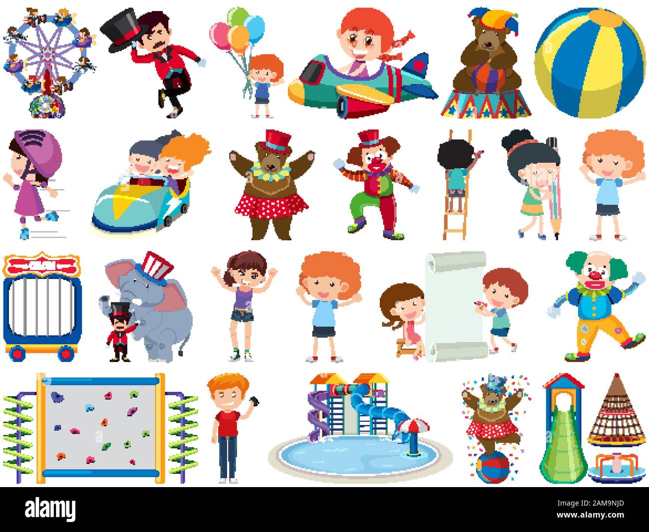 Large set of isolated objects of kids and circus illustration Stock ...