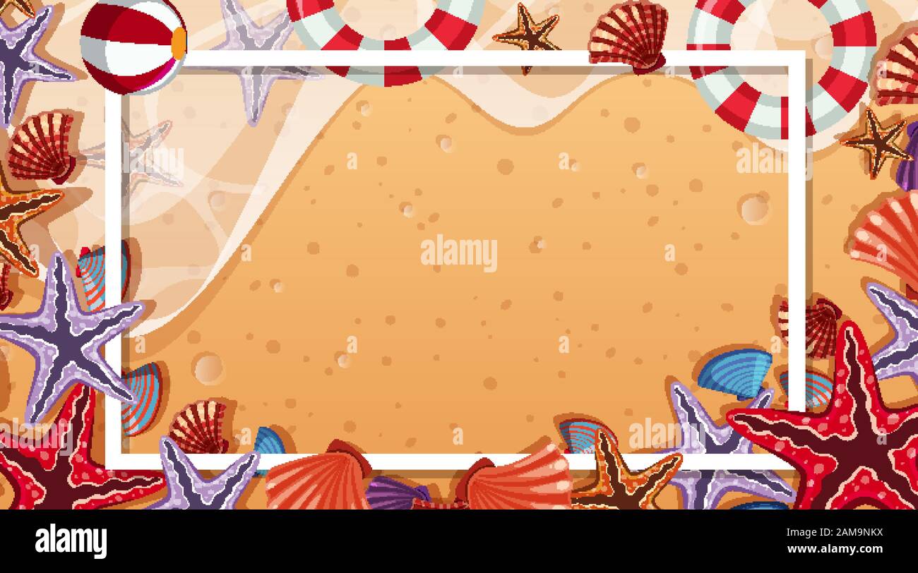 Border template with beach scene in background illustration Stock ...