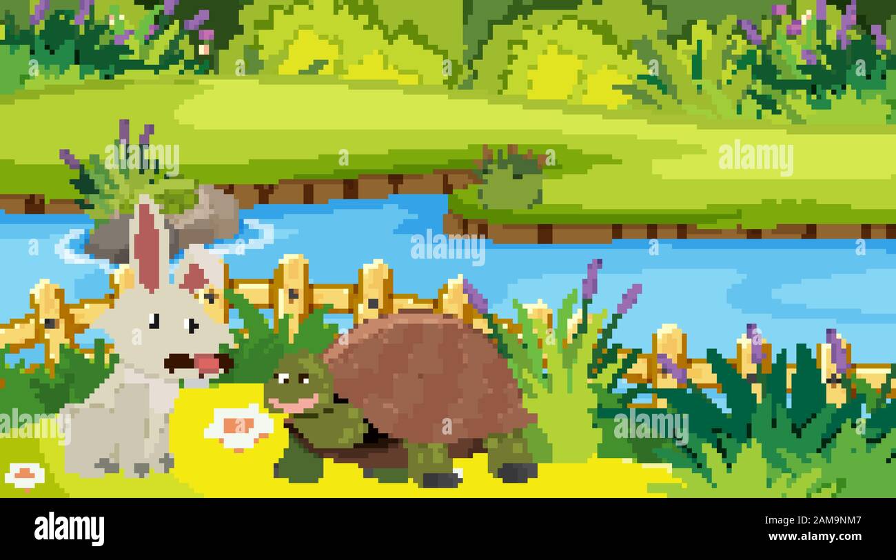 Background scene with rabbit, hare and turtle illustration Stock Vector ...