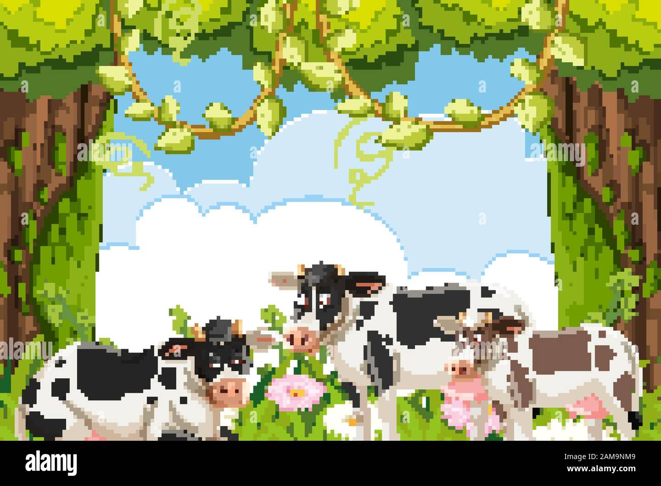 Cows in woods scene illustration Stock Vector Image & Art - Alamy