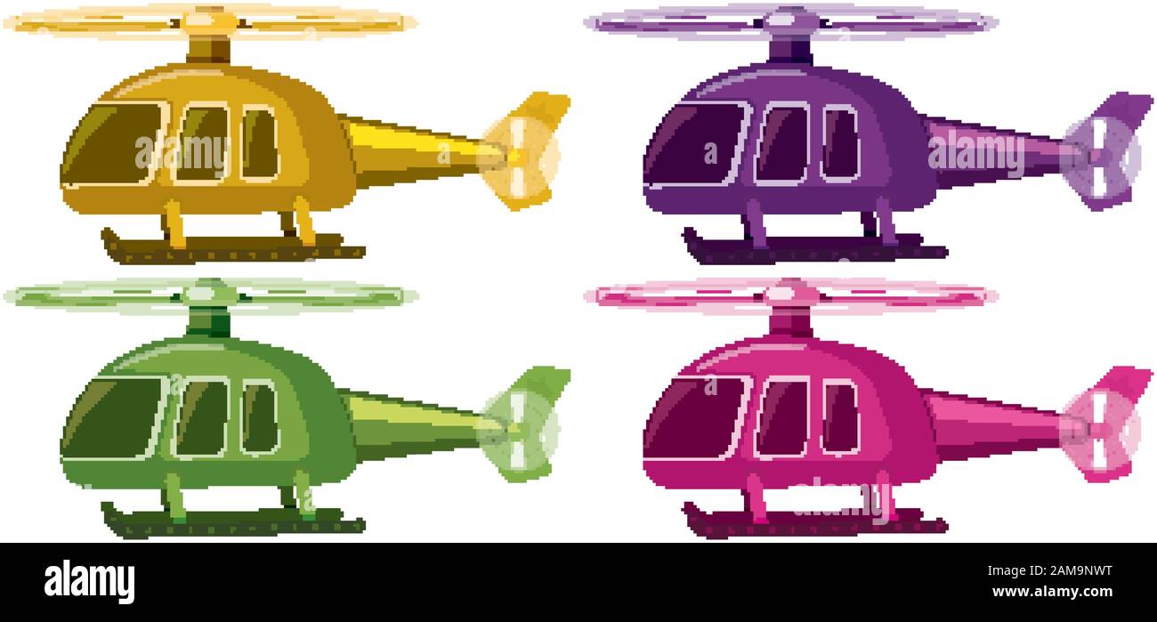 Set of four pictures of helicopter in diferent colors illustration ...