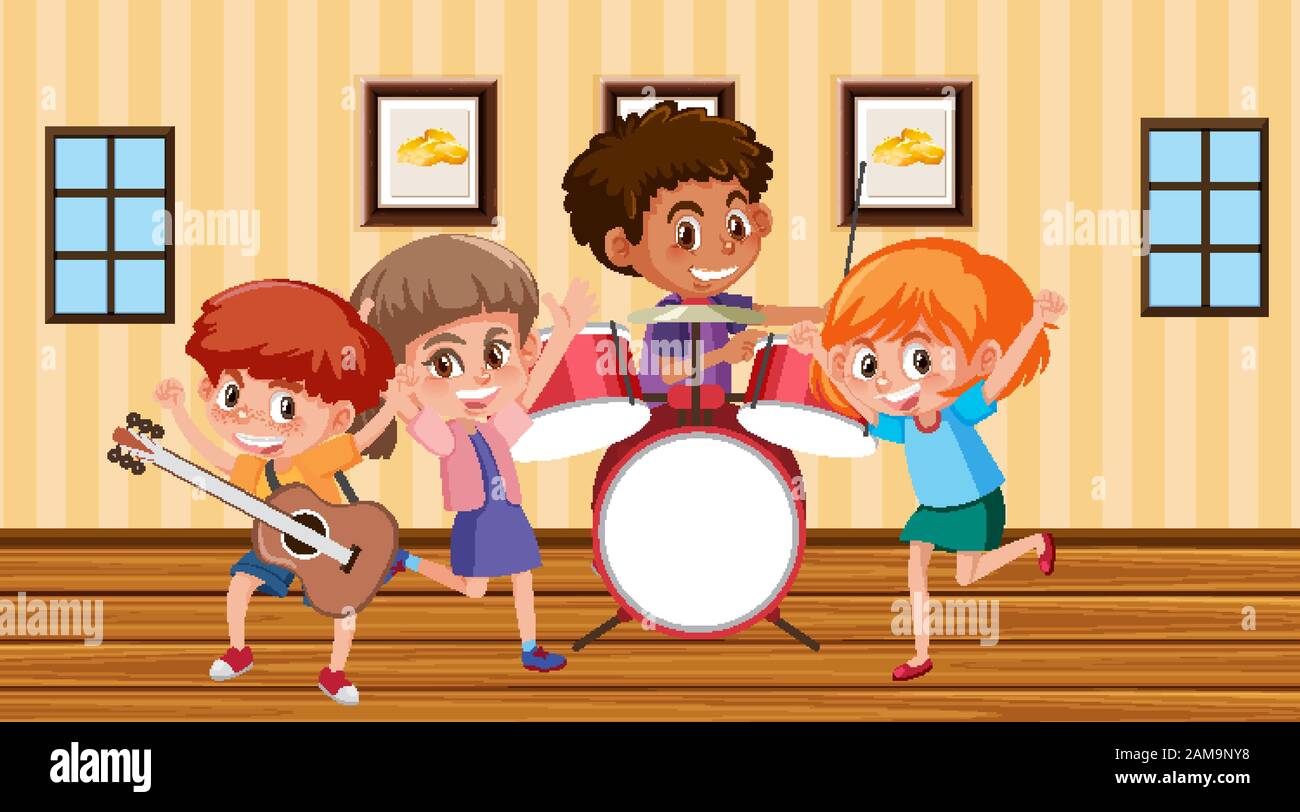 Scene with kids playing in the band illustration Stock Vector Image ...