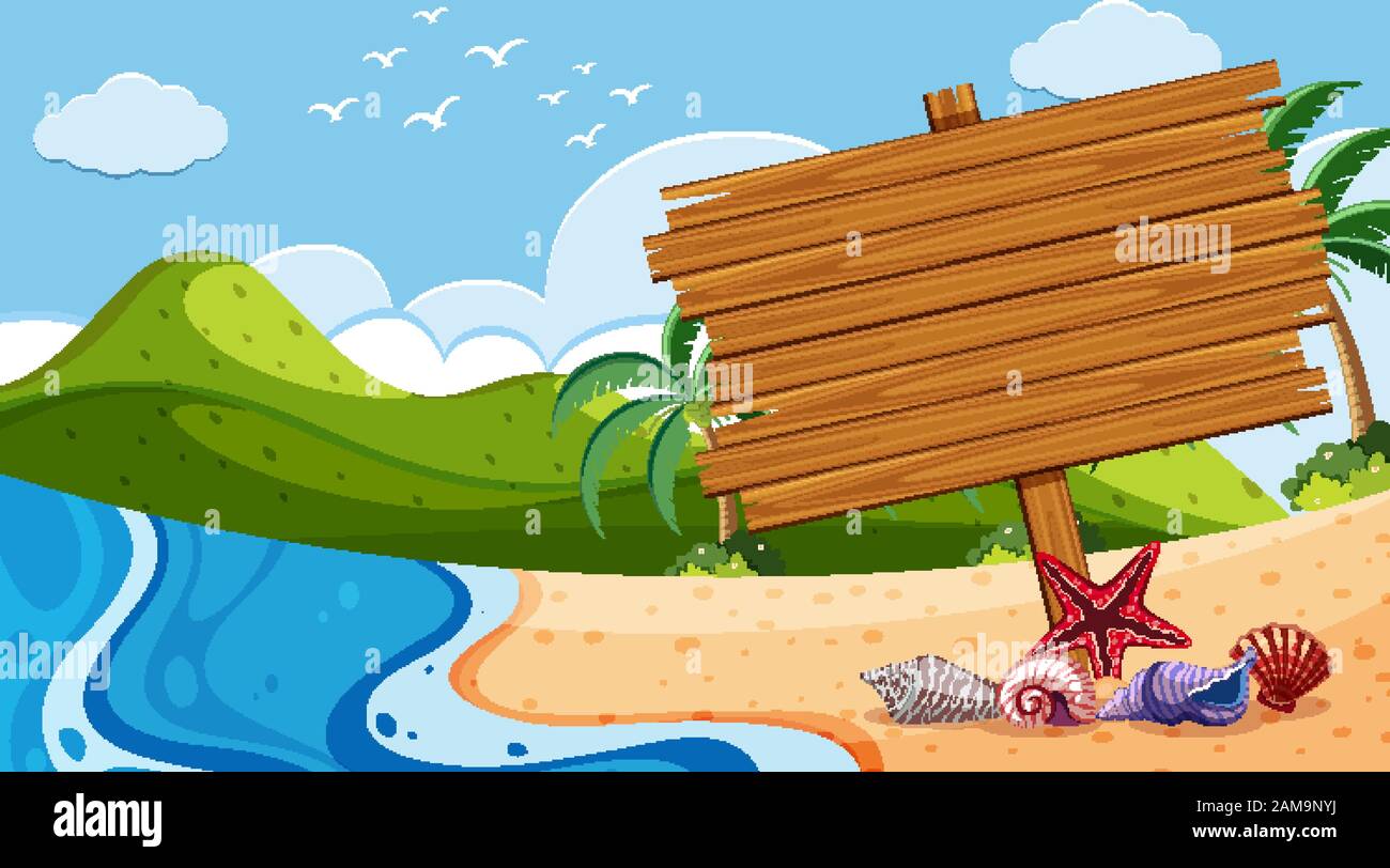 Wooden sign on the beach illustration Stock Vector Image & Art - Alamy