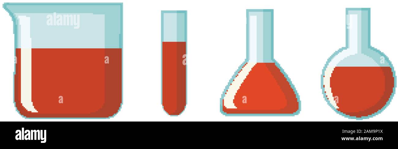 Set of science containers with red chemcial inside illustration Stock ...